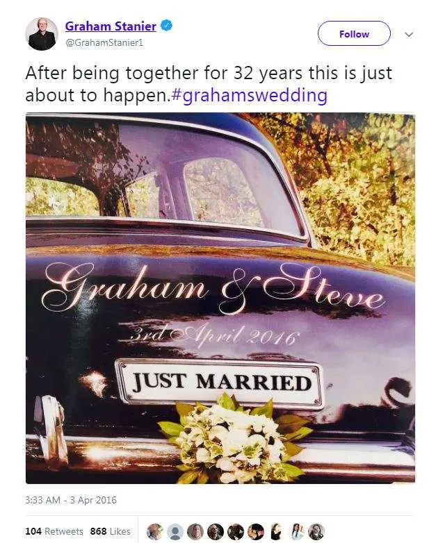 Openly Gay Graham Stanier Married Husband 32 Years Of Dating